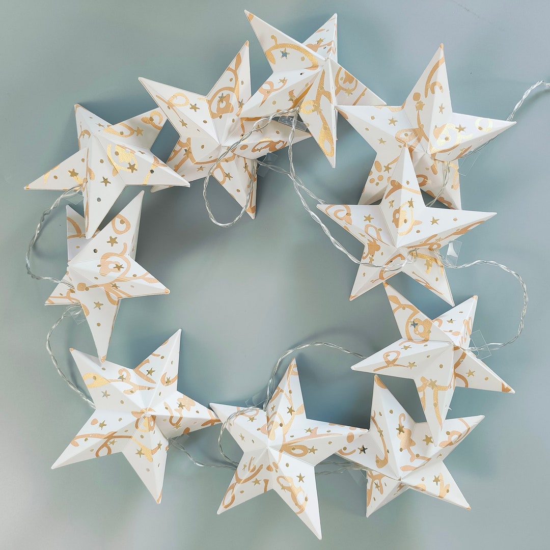 Handmade Paper Star String Lights, Gold Stamped Fairy Lights - Etsy