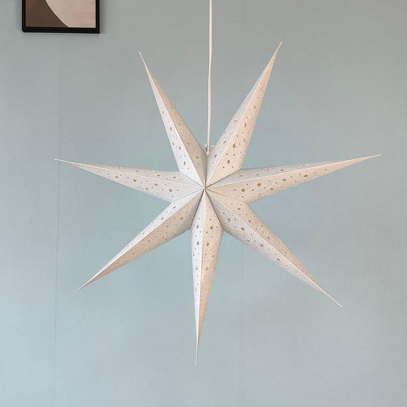 Gold & Silver Paper Star Lantern,17" and 29" Hanging Star Lights ...