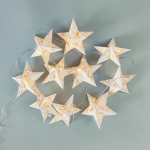 Handmade Paper Star String Lights, Gold Stamped Fairy Lights - Etsy