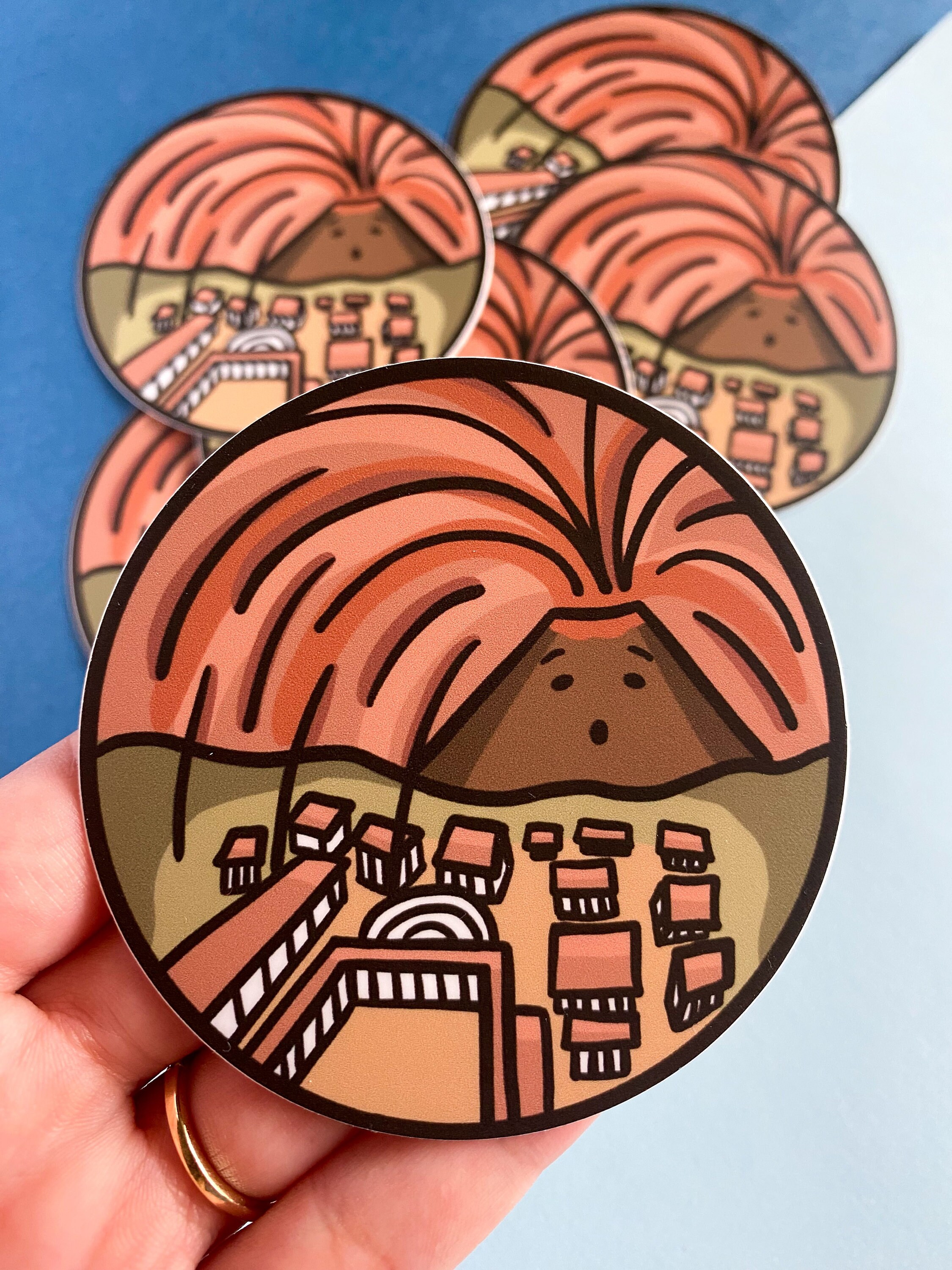 Pompeii With Cartoon Mount Vesuvius Volcano Sticker, Ancient Rome ...