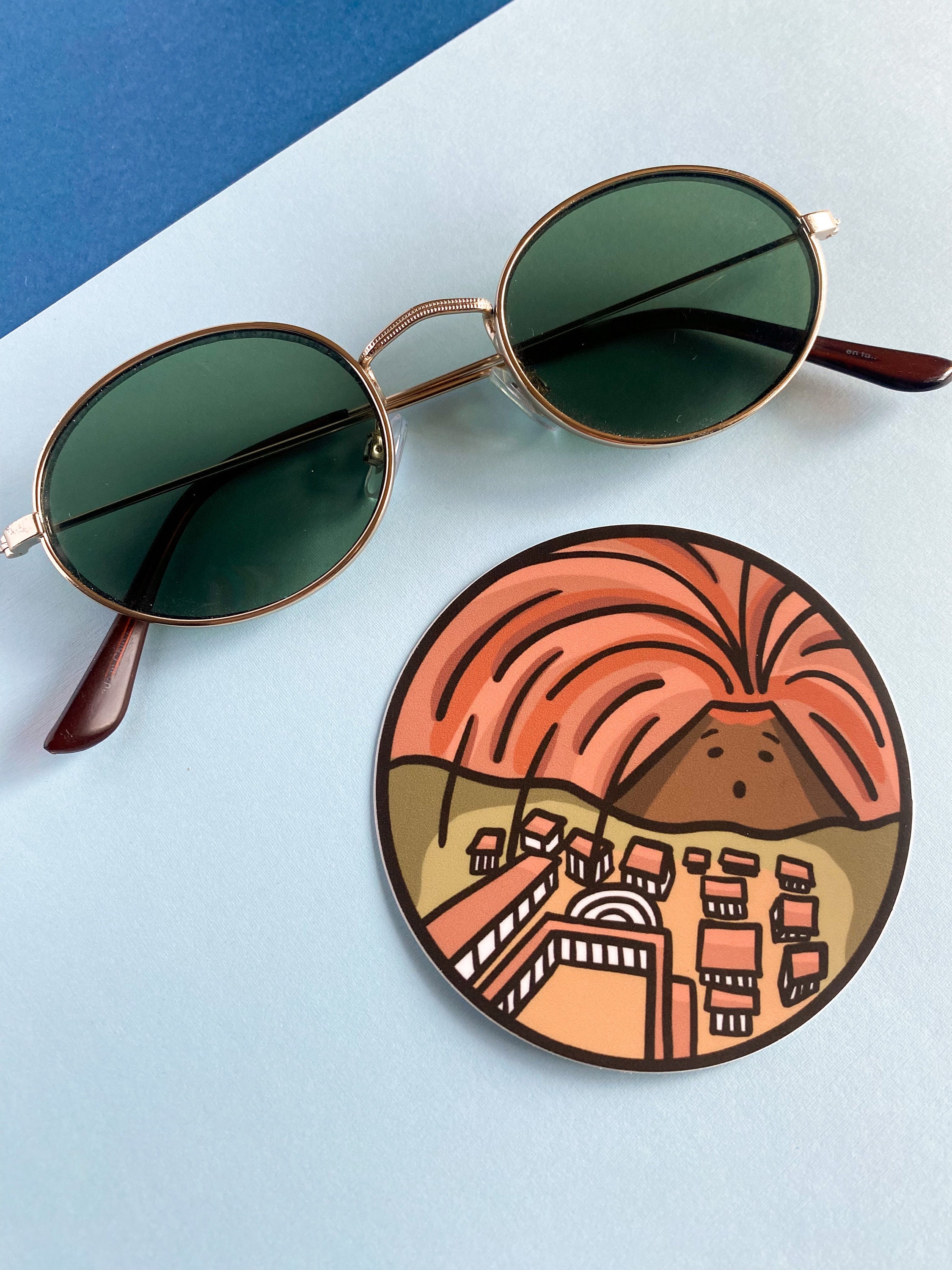 Pompeii With Cartoon Mount Vesuvius Volcano Sticker, Ancient Rome ...