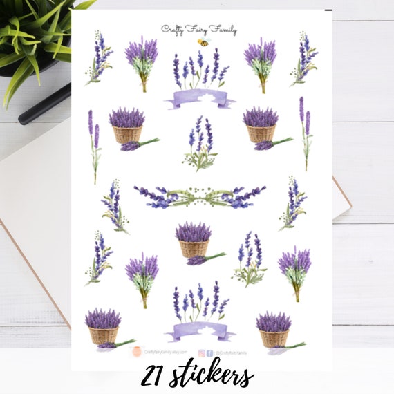 Lavender Flower Stickers Labels Scrapbook Stickersplanner | Etsy
