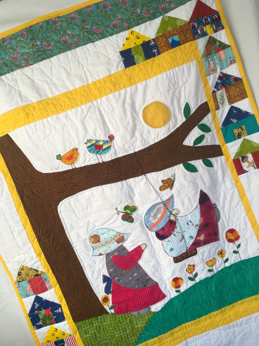 Panel Quilt PDF Pattern, Sunbonnet Sue Sisters on a Swing in the Park ...
