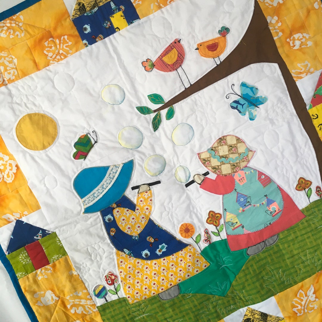 Panel Quilt PDF Pattern, Sunbonnet Sue Sisters Bubbles in the Park ...