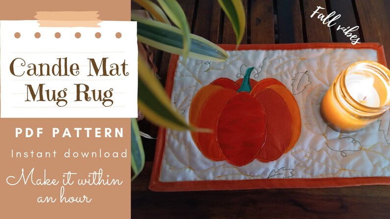 Pumpkin Mug Rug PDF Pattern, Candle Mat PDF Pattern, DIY Fall Decor ...
