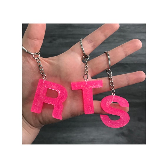 Fluorescent Pink Glitter Letter / Initial Keyring Any Letter | Etsy