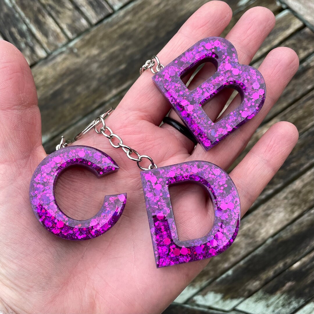 Purple Initial, Letter Keyrings, Purple Keychains, Sparkly Purple ...
