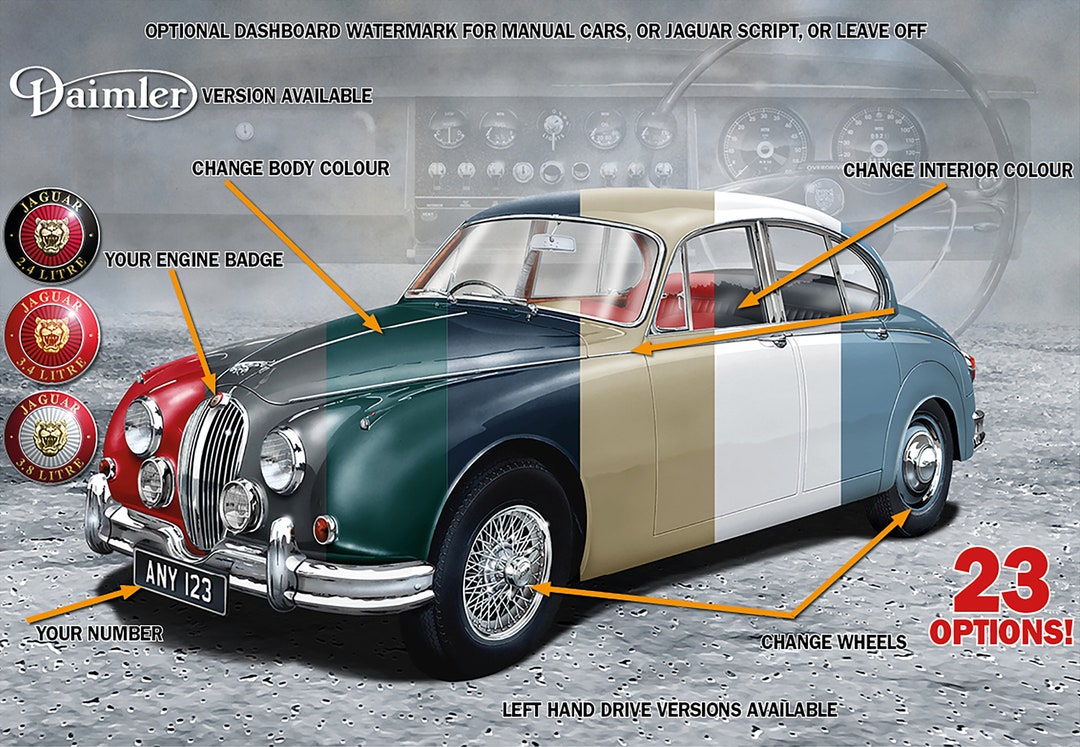 Jaguar MK2 Range Fully Customisable Airbrush Art Print, Including Daimler Versions. Stunning ...