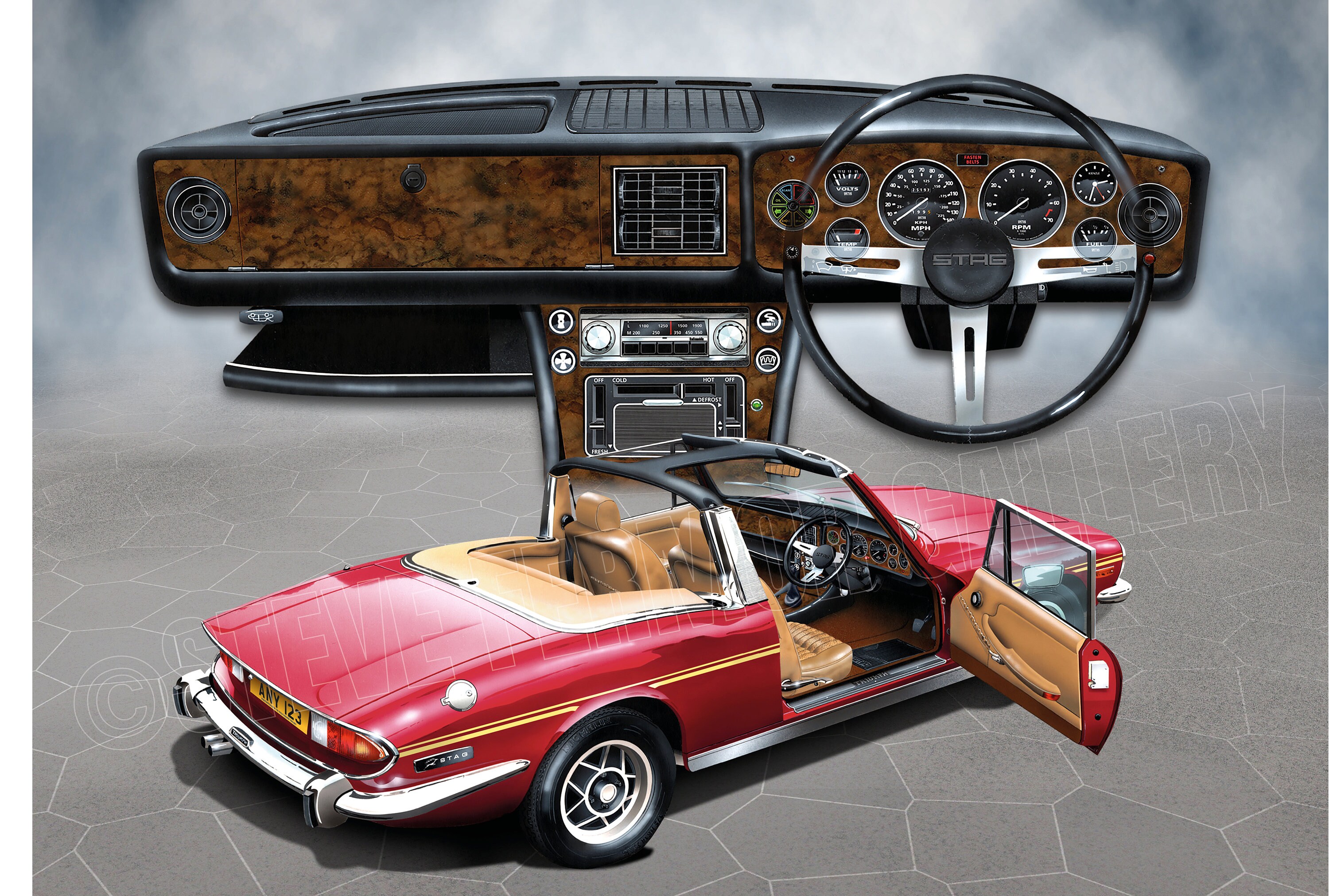 Triumph Stag Mk2 Fully Customisable Airbrush Art Print With Dashboard ...