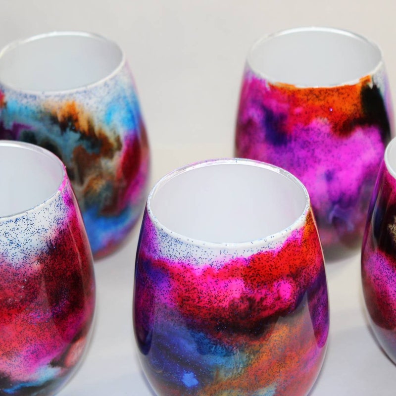 Alcohol Ink Wine Glasses - Etsy