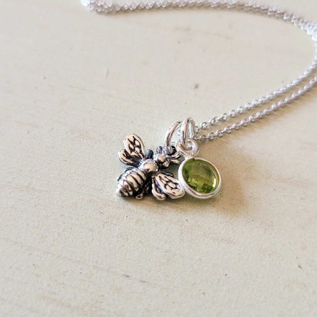 Sterling Silver Bee Charm Necklace With Birthstone - Etsy