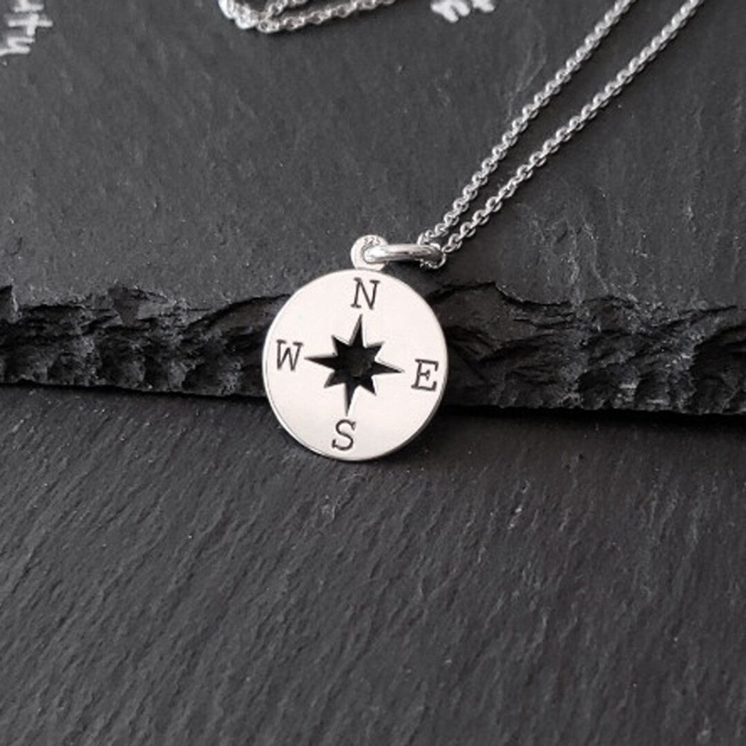 Simple Sterling Silver Compass Charm Necklace lightweight, Oxidized - Etsy