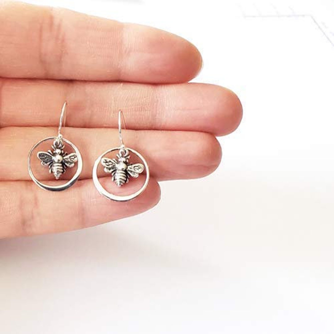 Bumble Bee Sterling Silver Hoop Earrings - Etsy