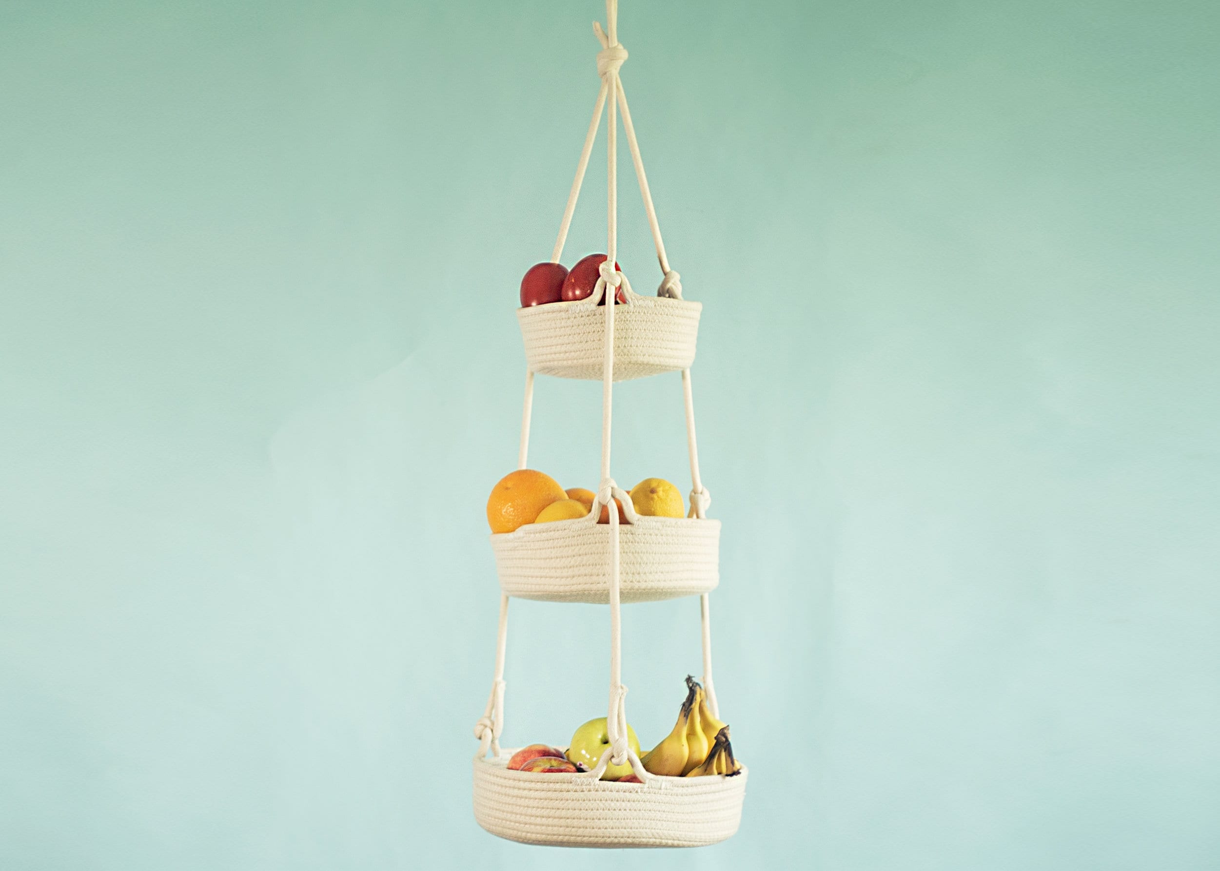 Cotton Rope Hanging Fruit Basket 3 Tier Woven Macramé Fruit | Etsy