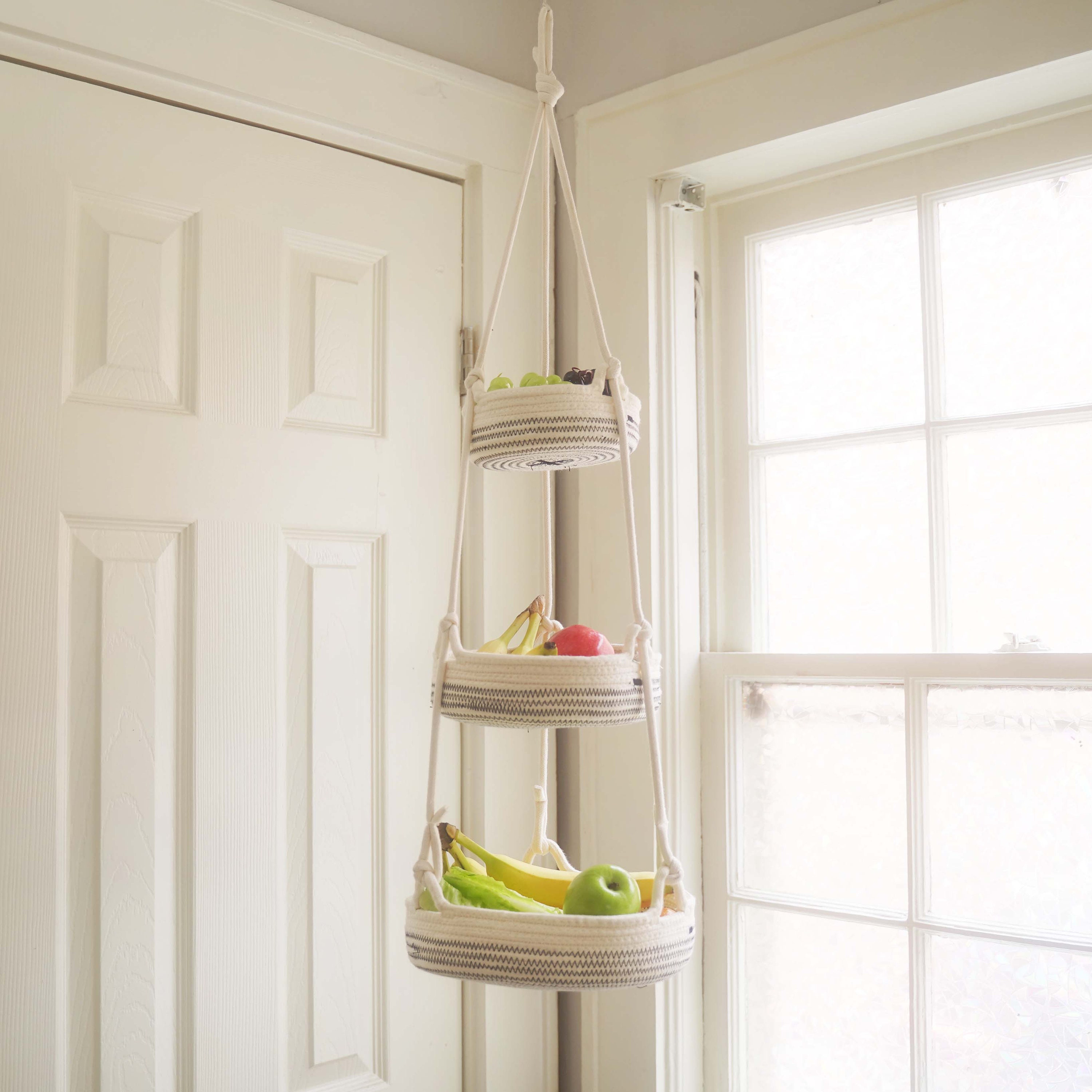 Cotton Rope Hanging Fruit Basket Boho Three Tier Hanging - Etsy
