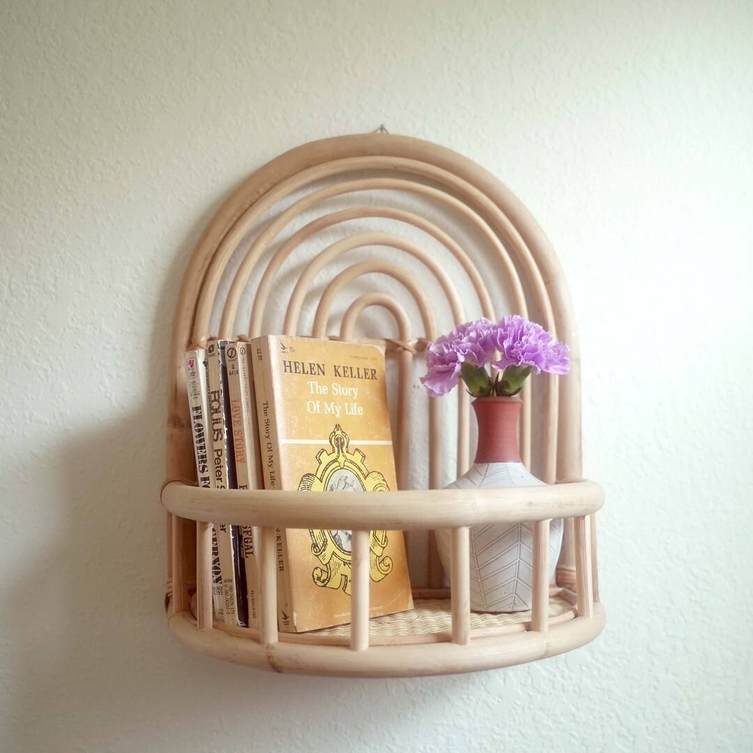 Rattan Shelf Rattan Wall Shelf Wicker Wall Shelf Rattan Rainbow Boho ...