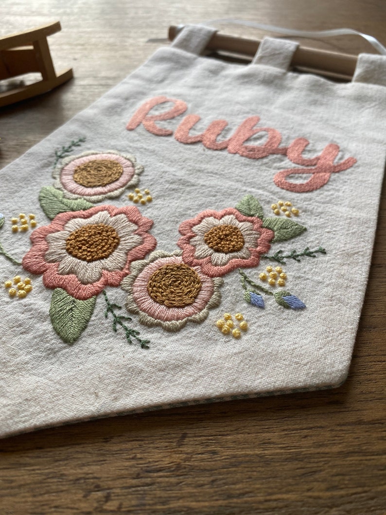 Customisable Floral Name Banner / Hand Embroidered / Hand Stitched ...