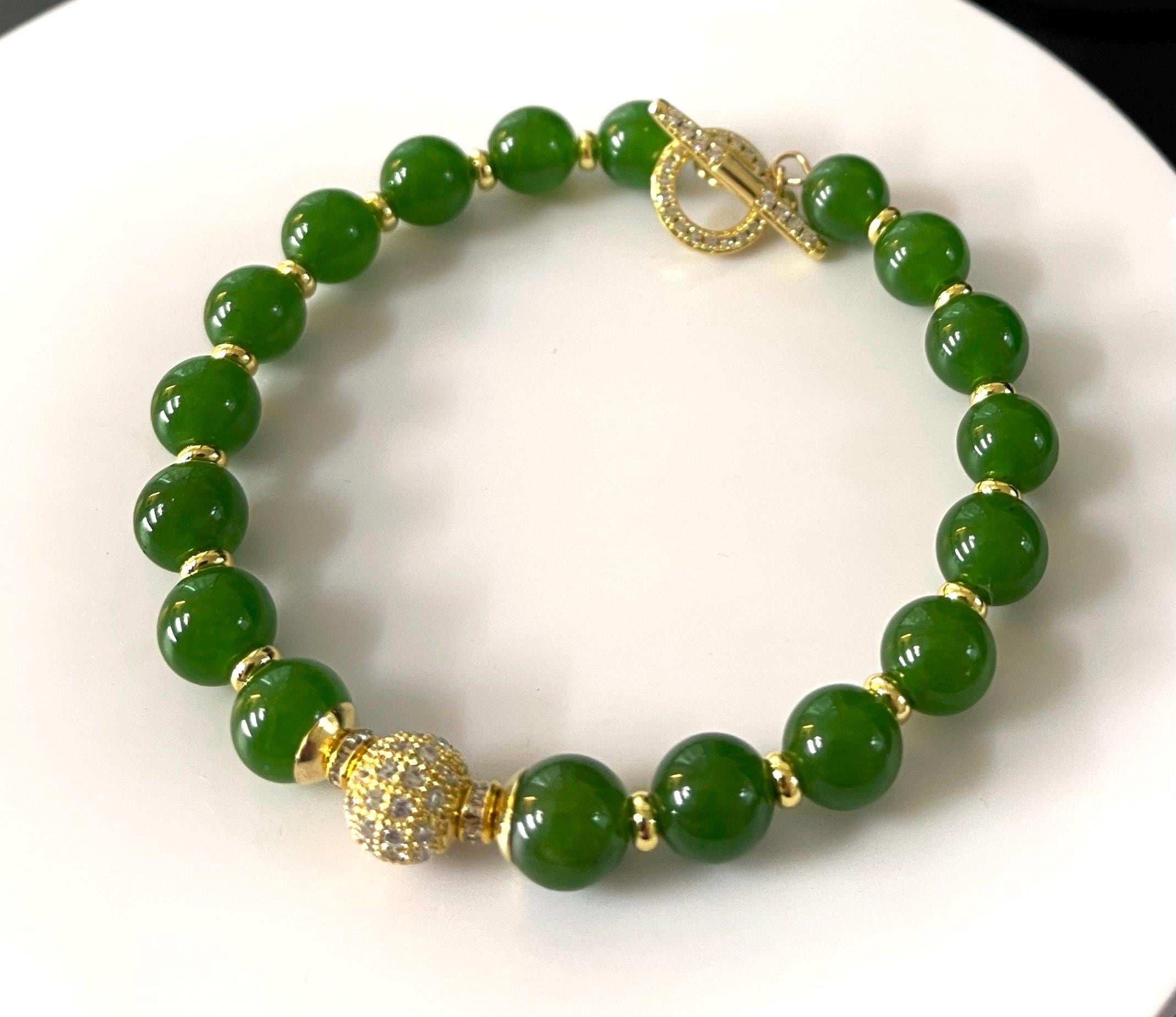 Green Jade Natural Stone Bracelet 14k Gold Plated - Etsy