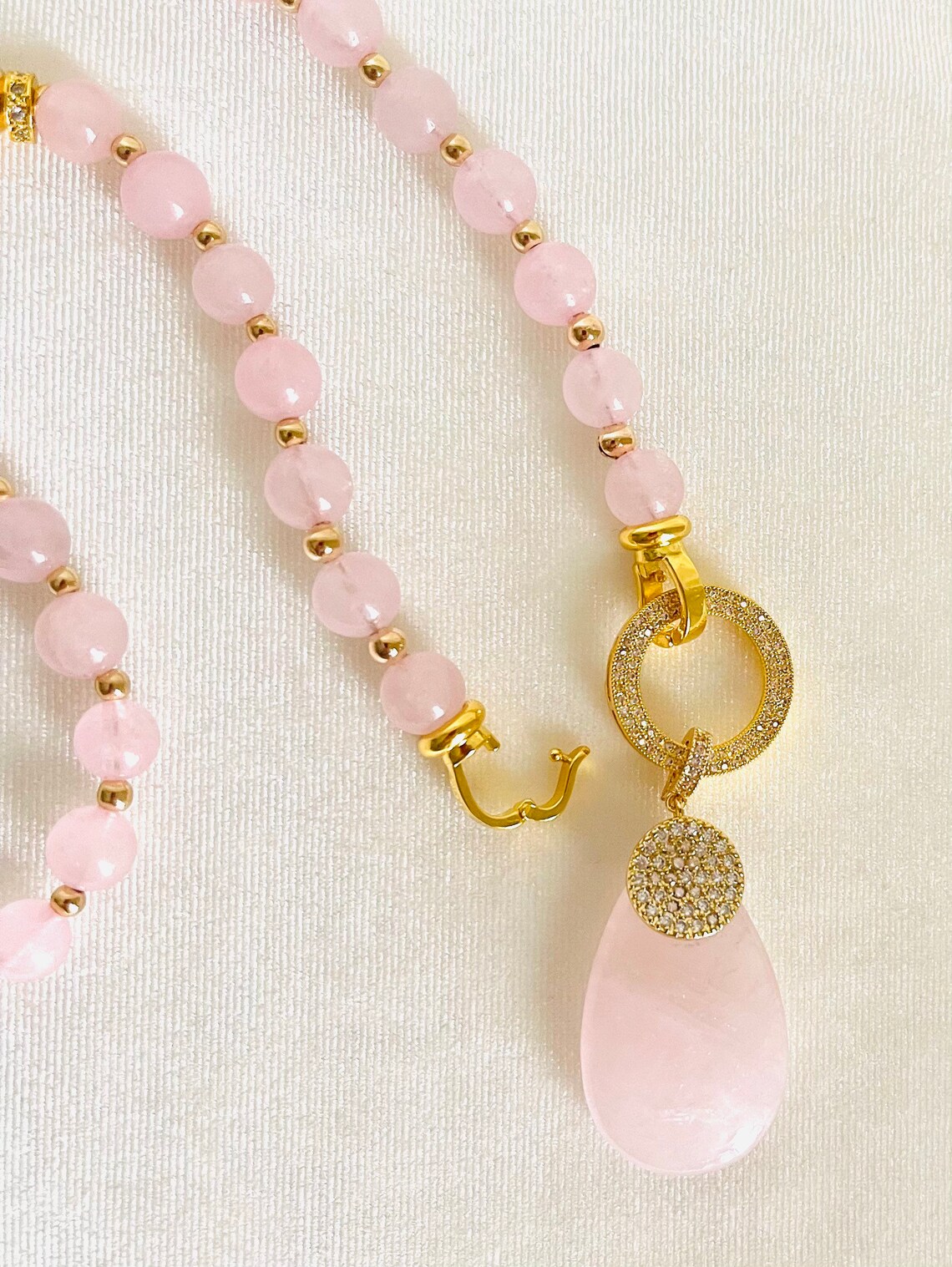 Women’s Natural Rose Quartz Stone (8 Mm) 18 K Gold Plated Dangle Drop ...