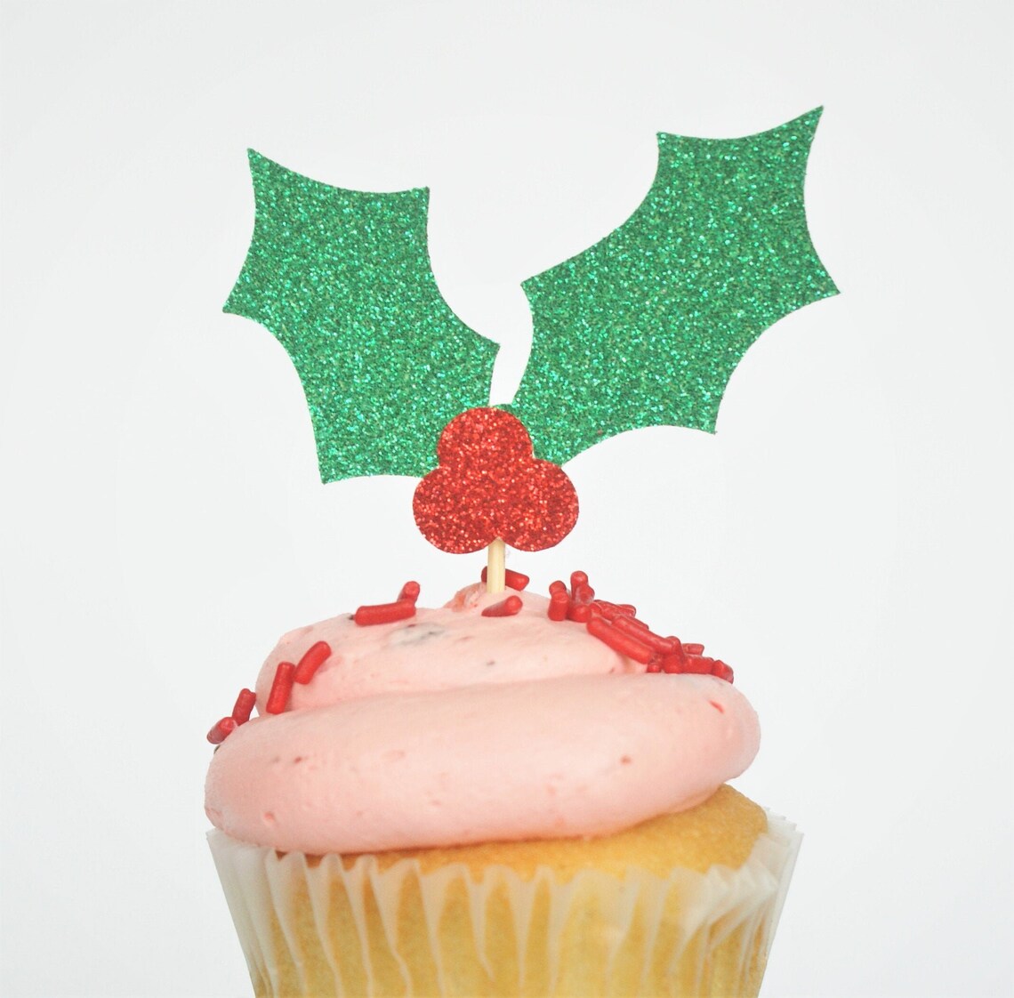 Christmas Cupcake Toppers Holly Decor Christmas Decorations | Etsy