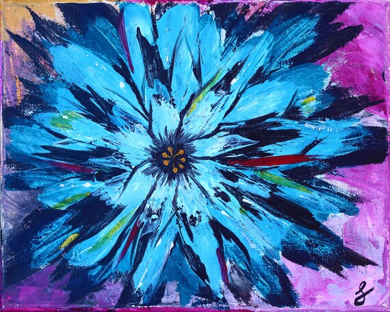 Blue Abstract Flower Digital Art Print for Screensaver Wall - Etsy