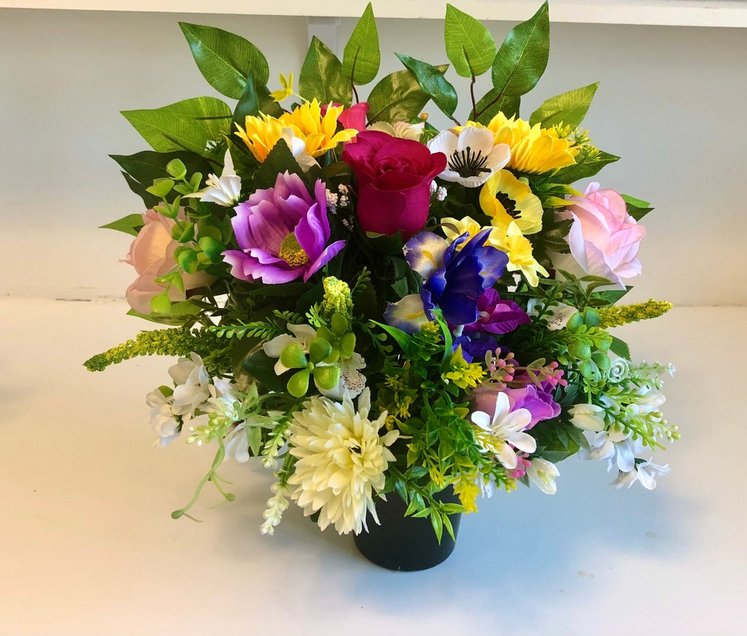 Cemetery Grave Memorial Window Sill Artificial Flower Pot Vibrant ...