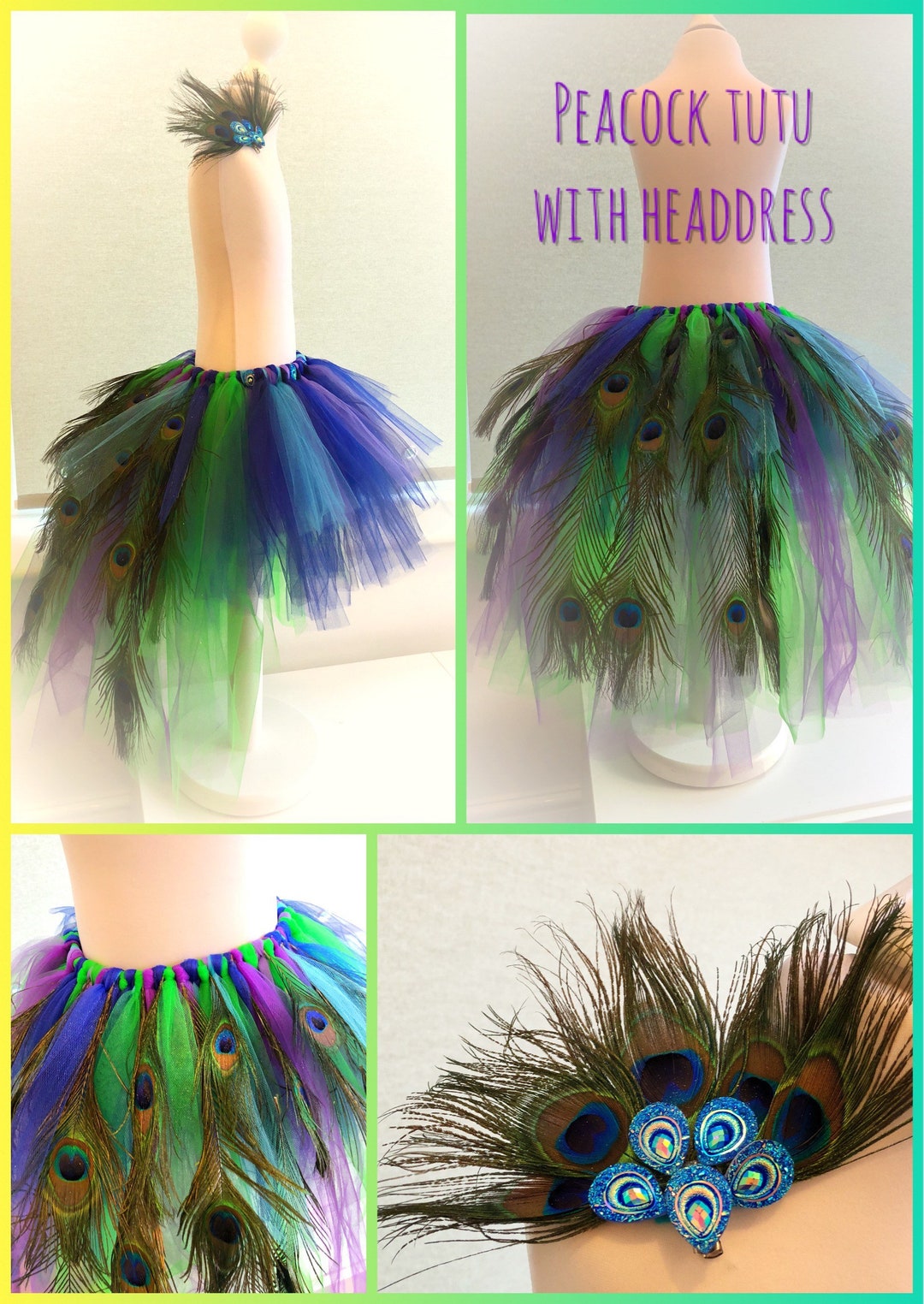 Peacock Tutu Costume Skirt Headpiece Peacock Feathers Gems - Etsy UK