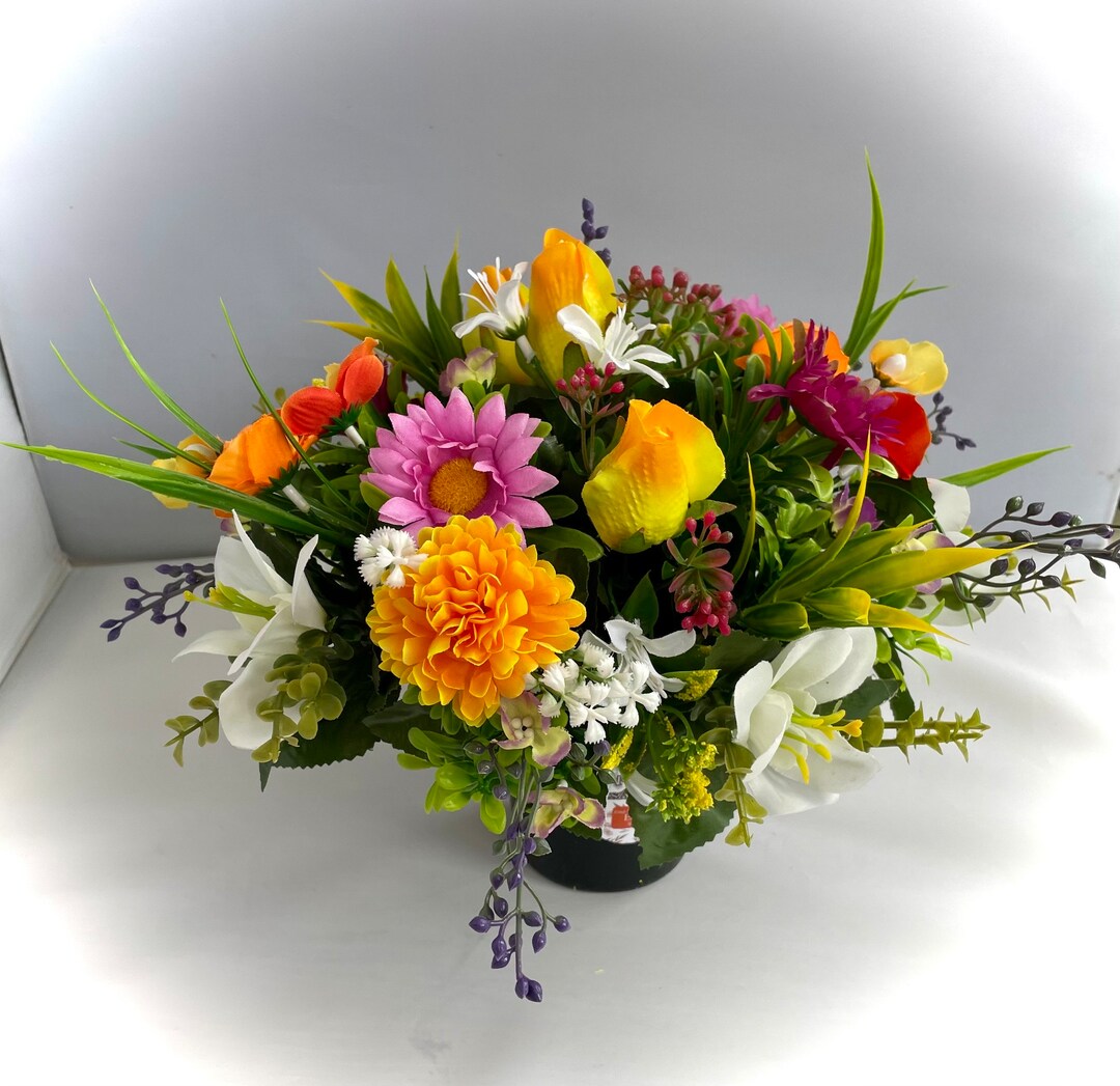 Cemetery Grave Memorial Window Sill Artificial Flower Pot Vibrant ...