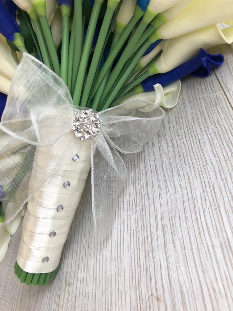 Bride Blue and Ivory Artificial Calla Lily Teardrop Bouquet - Etsy