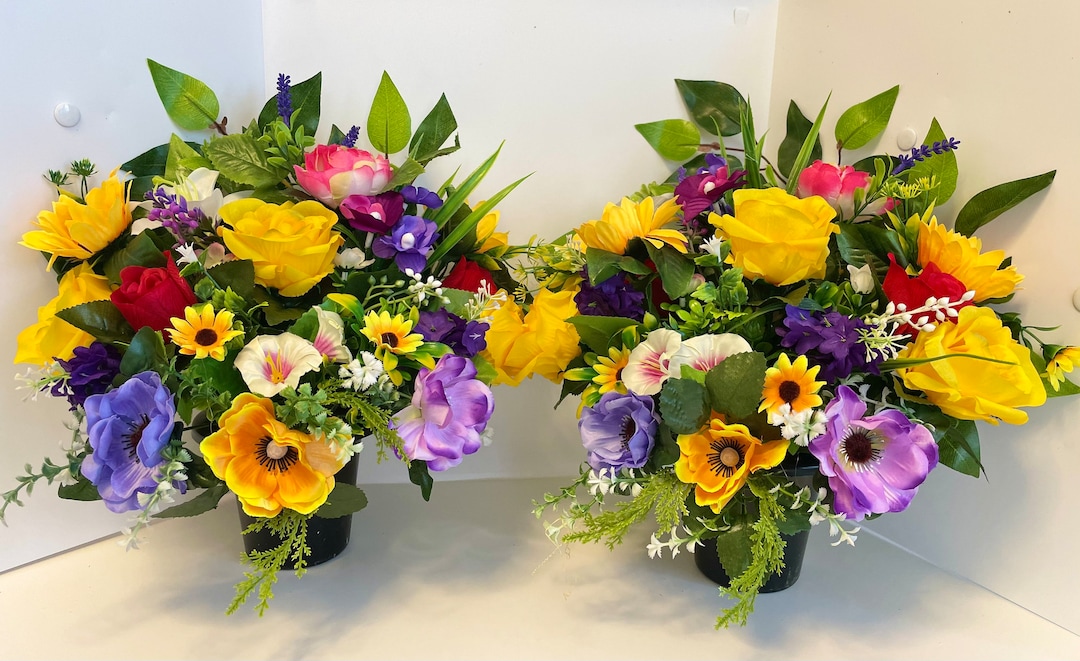 2 X Cemetery Grave Memorial Window Sill Artificial Flower Pot Vibrant ...