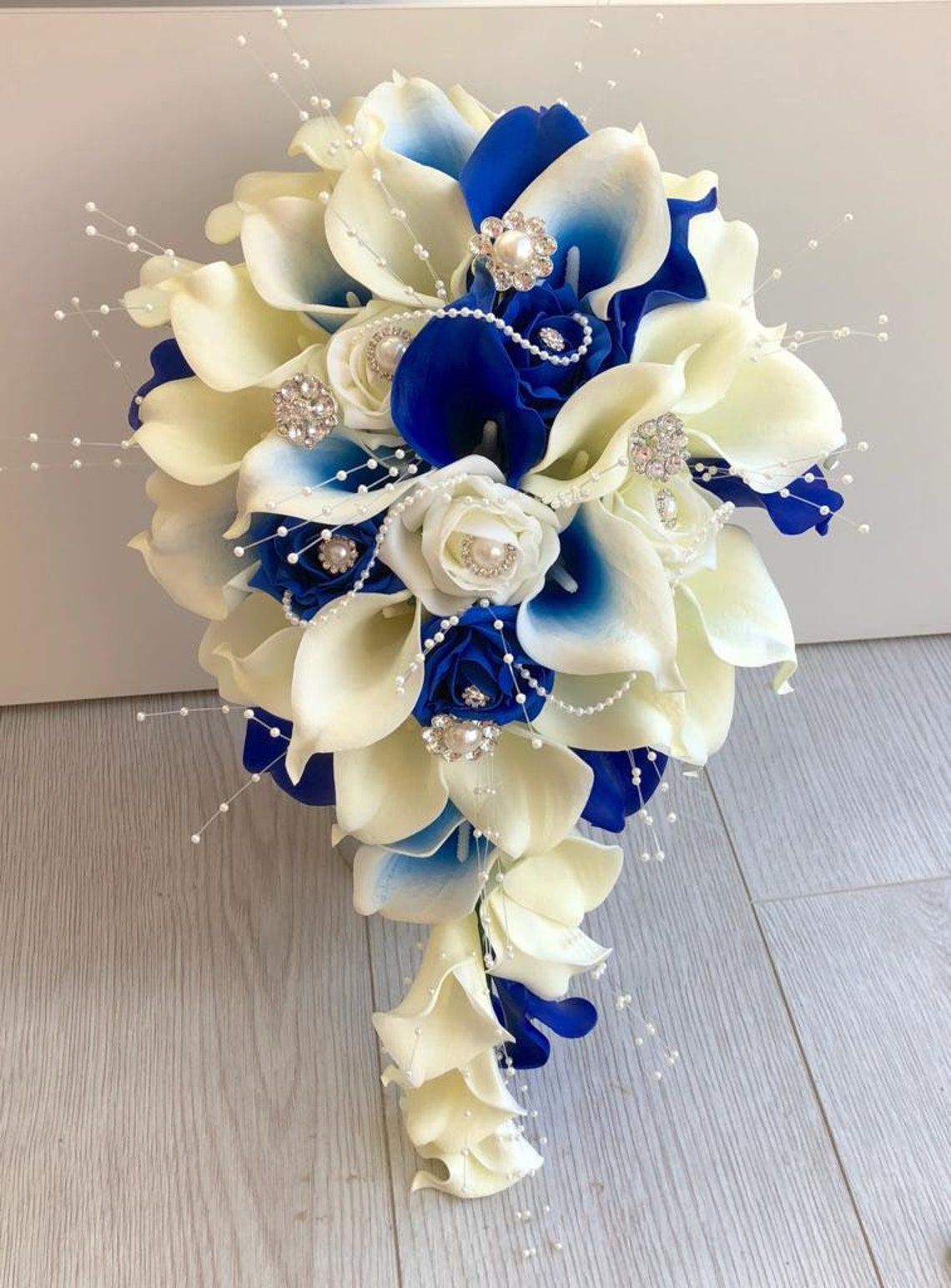 Bride Blue and Ivory Artificial Calla Lily Teardrop Bouquet - Etsy