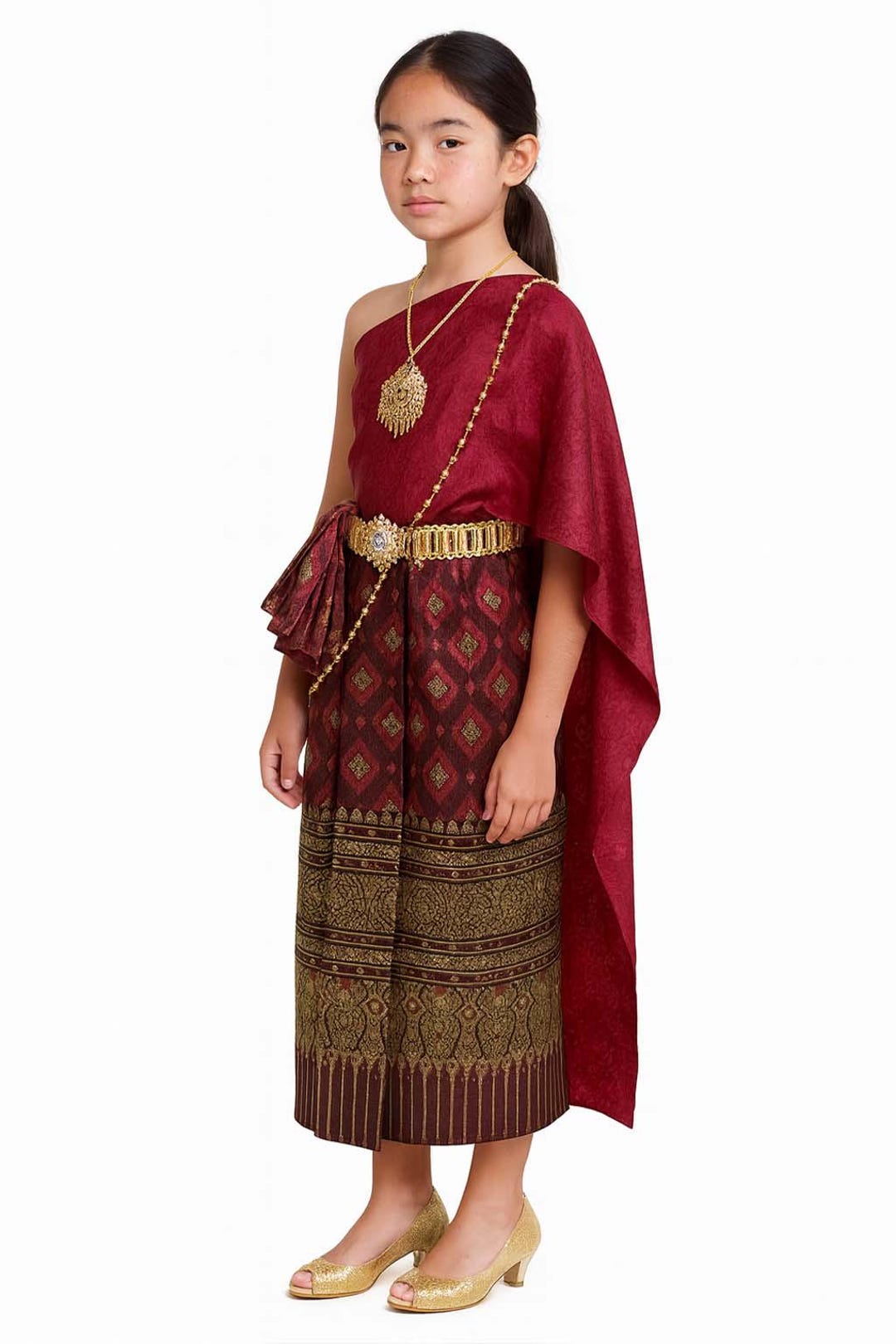 Girls Thai Silk Outfit: Sarong & Sash, Formal Wedding Attire - Etsy