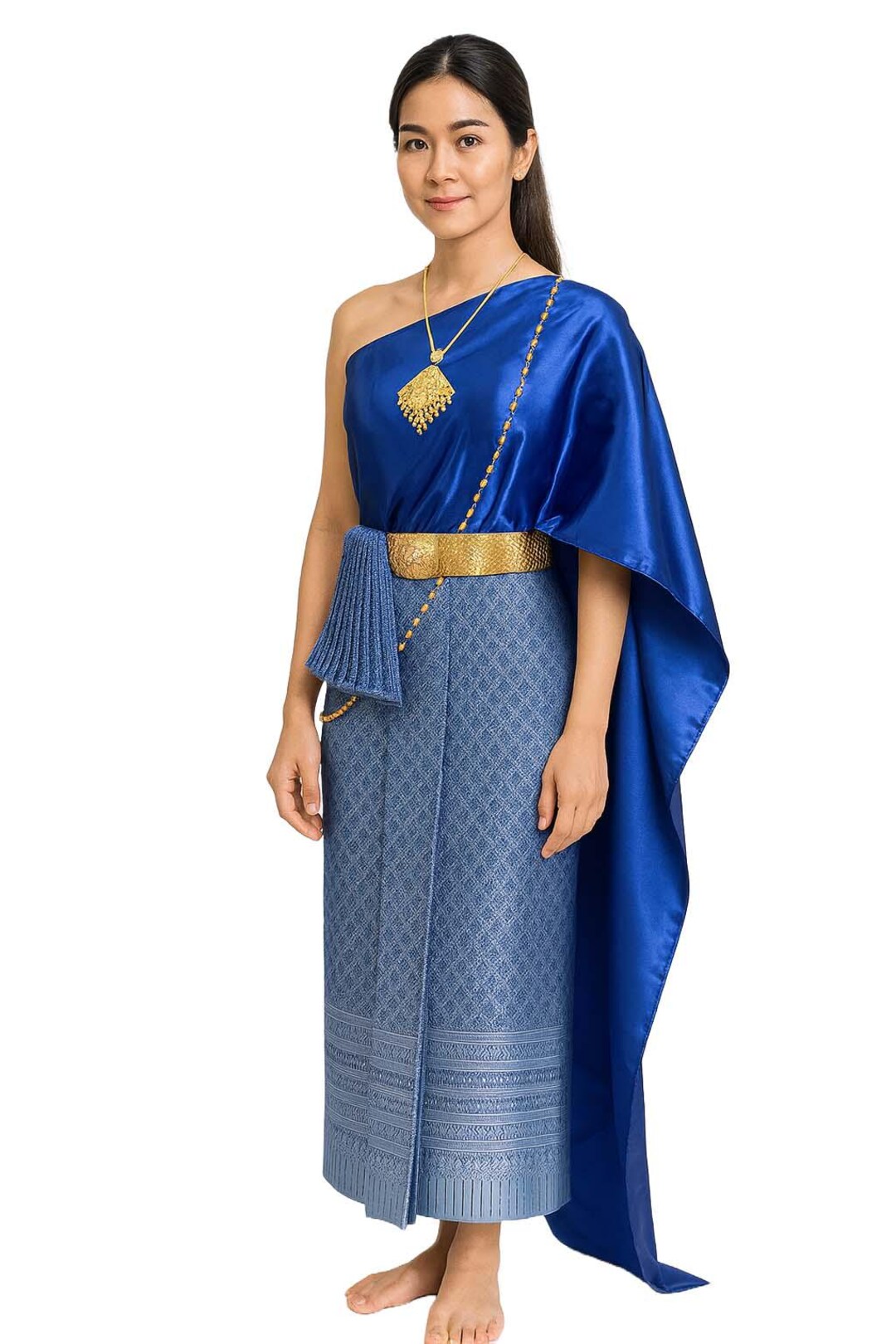 Blue Thai Sarong Outfit: Faux Silk, Wedding Attire - Etsy