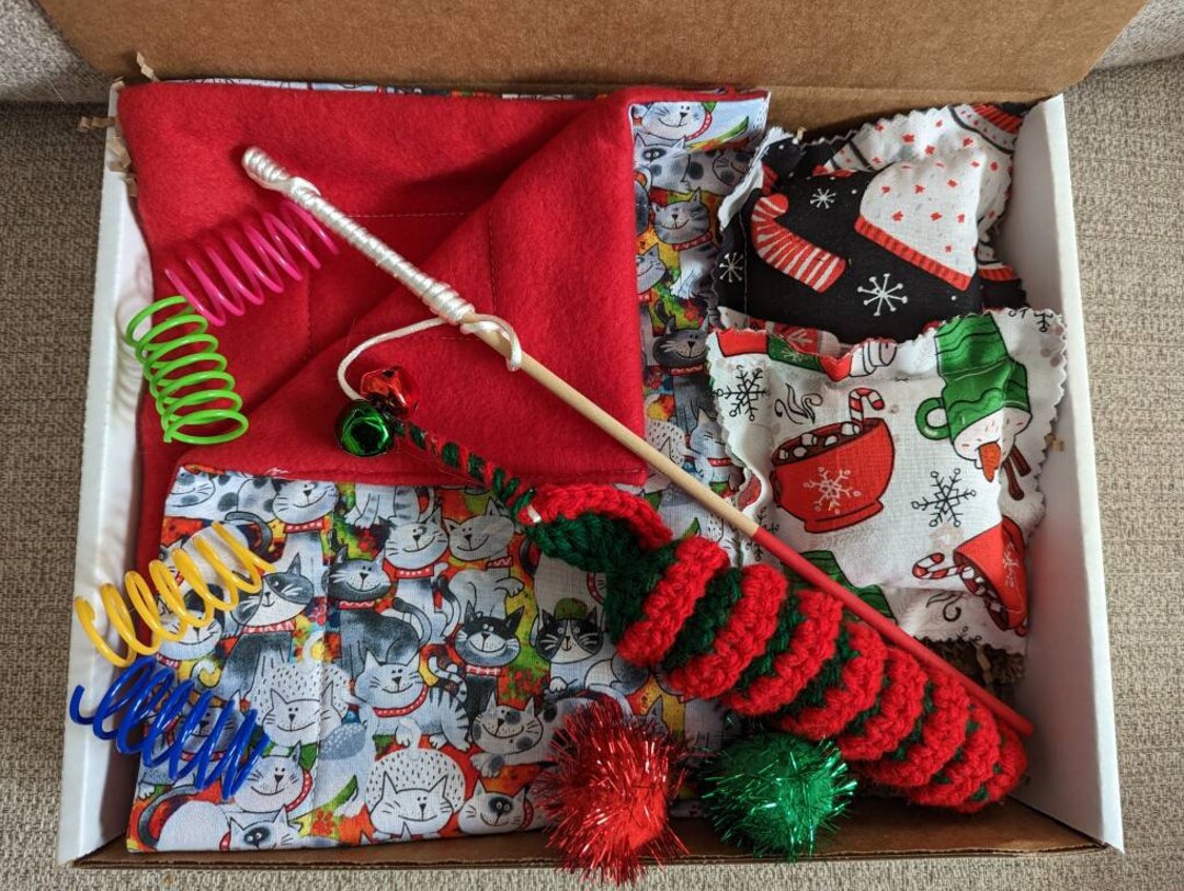 Handmade Cat Gift Box Merry Christmas Catnip Toys Adoption Day Gift Box ...