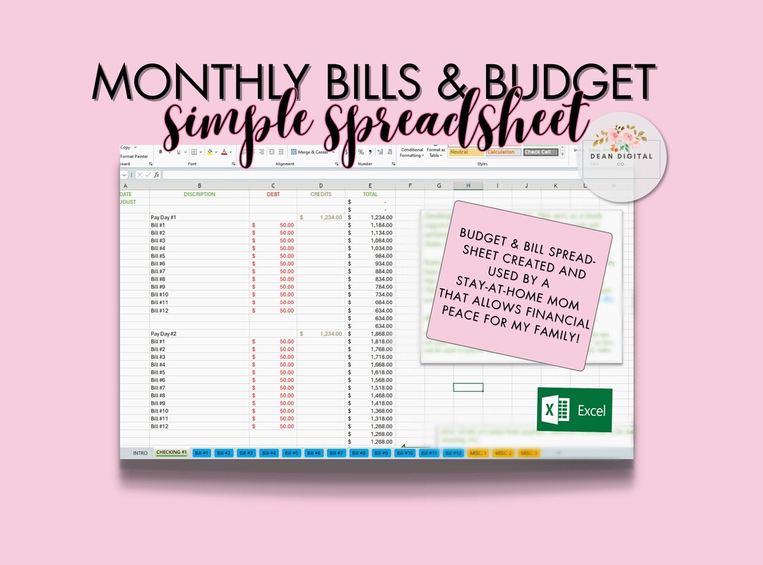 Paycheck Budget Spreadsheet Excel, EXCEL NEEDED to Use, Budget by ...