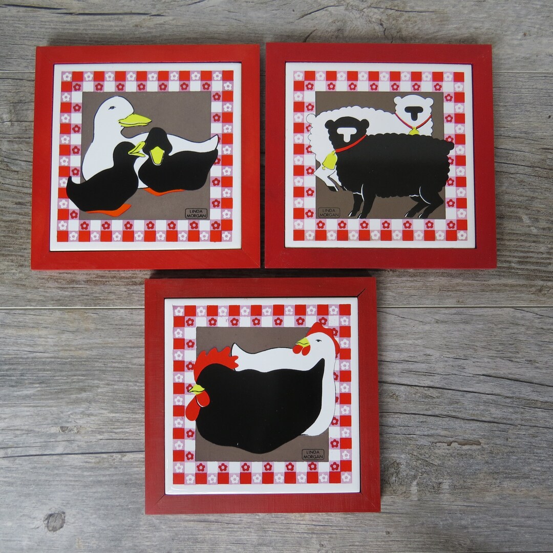 Vintage Farm Animal Ceramic Trivet: Red Kitchen Decor, Teapot Stand - Etsy