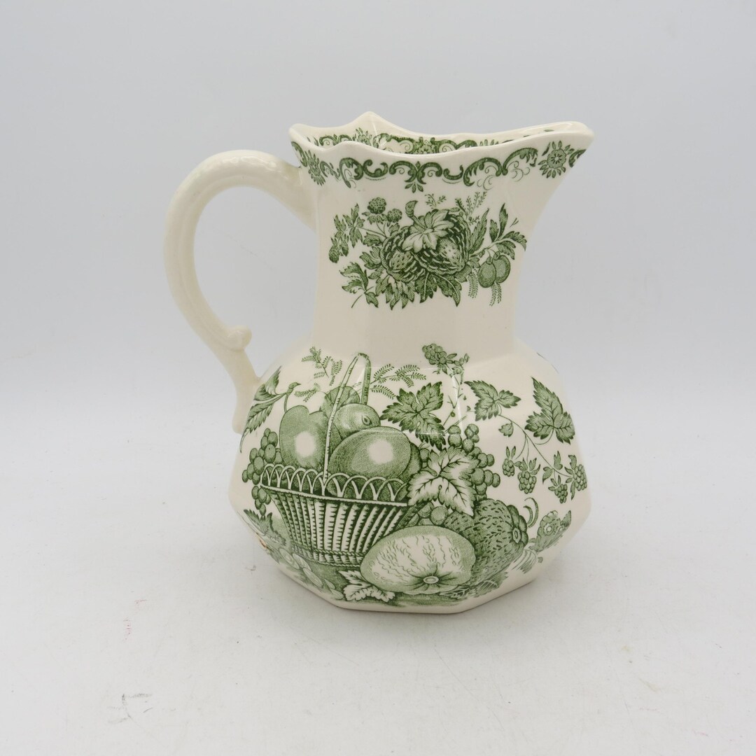 Masons Fruit Basket Pitcher, 24 Oz Jug, 6 1/4" Green Transferware Vase ...