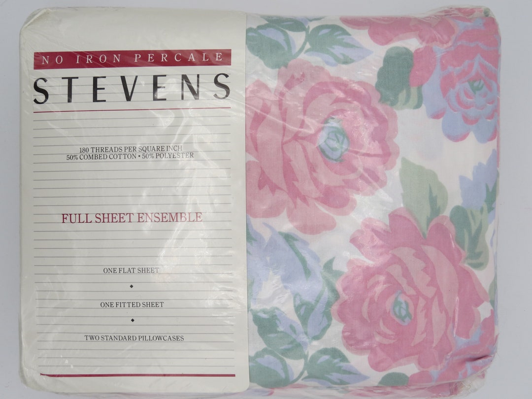 Vintage Pink Floral Full Sheet Set - Stevens NOS 1990s Bedding - Etsy