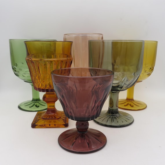 6 Vintage Colorful Wine Glasses Water Goblets Set of 6 Mismatched Wine Glasses Etsy Ireland