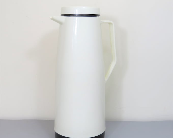 Vintage White and Black Thermos With Handle, 36 Oz, Coffee Carafe, Hot ...
