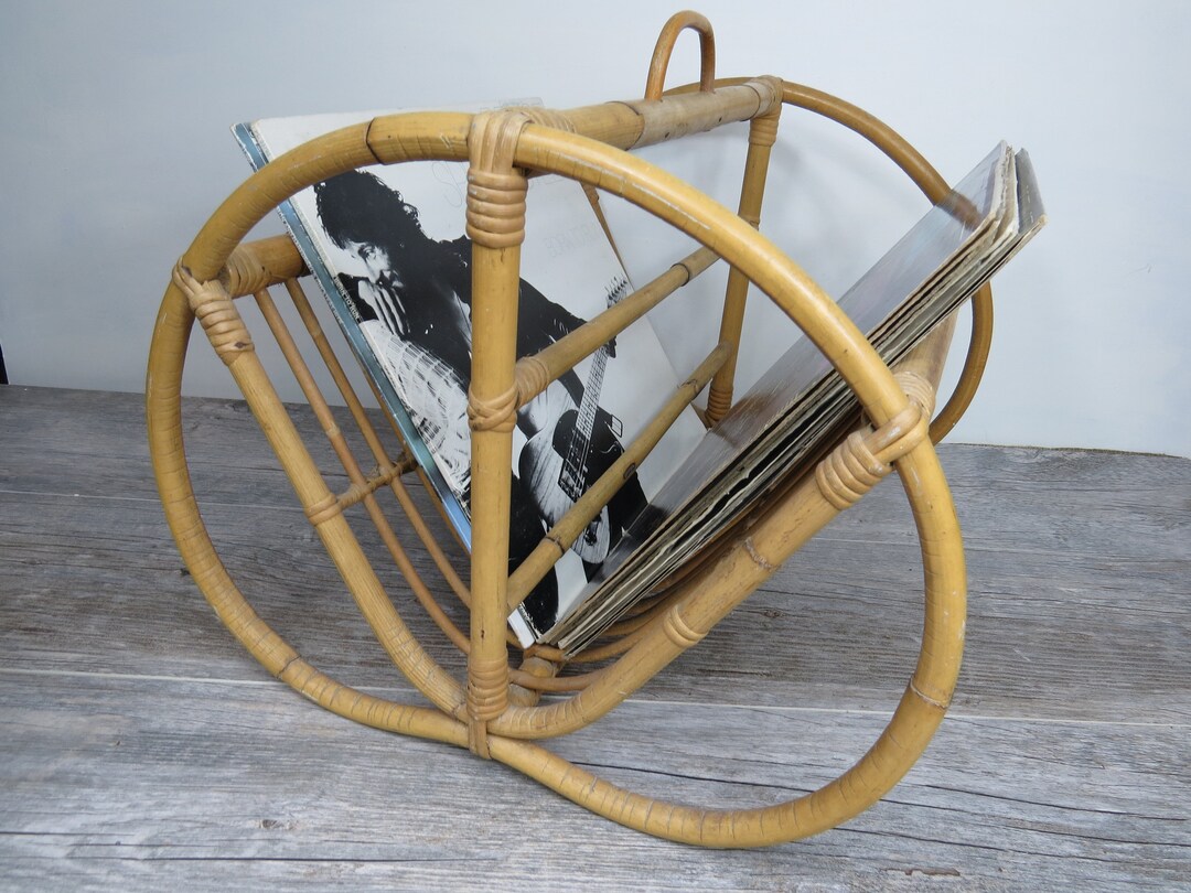 Vintage Rattan Magazine Rack, Wicker LP Record Holder, Boho Style - Etsy