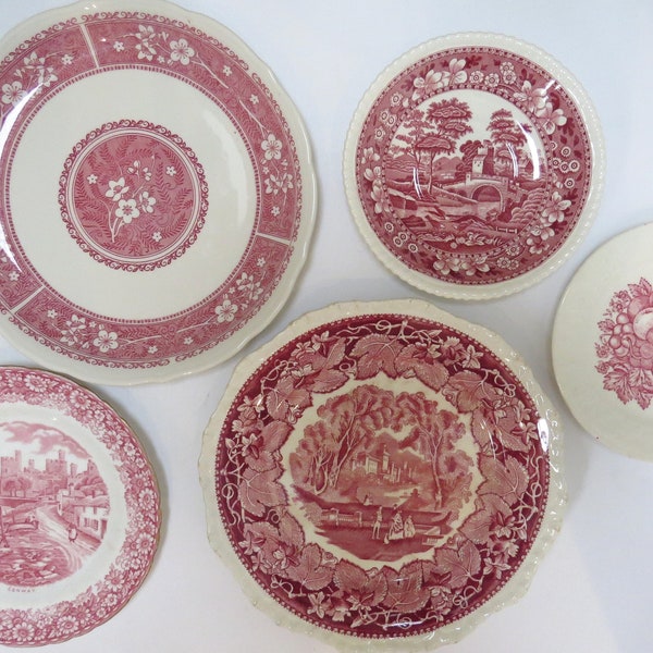 Red Transferware Plates - Etsy
