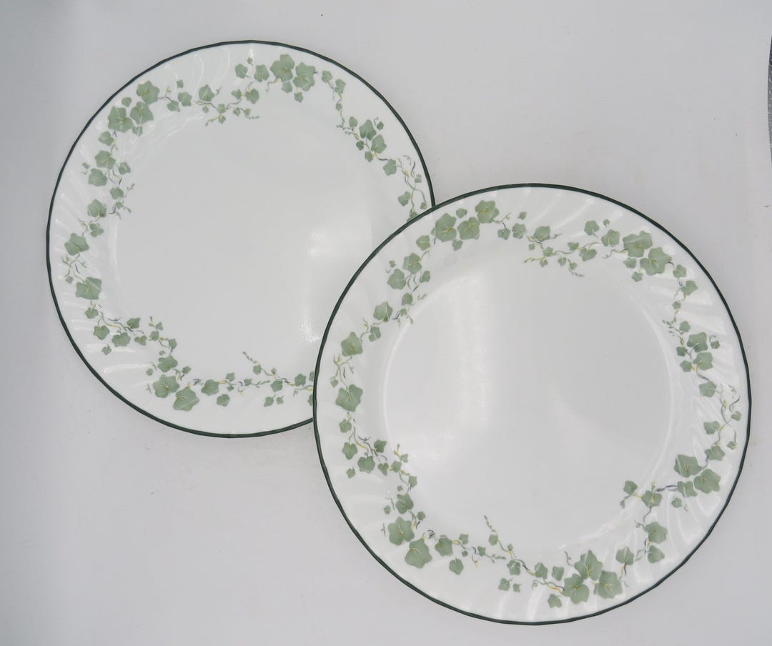 Corelle Callaway 10" Dinner Plates, Set of 2, Green Rim, Scalloped Rim ...