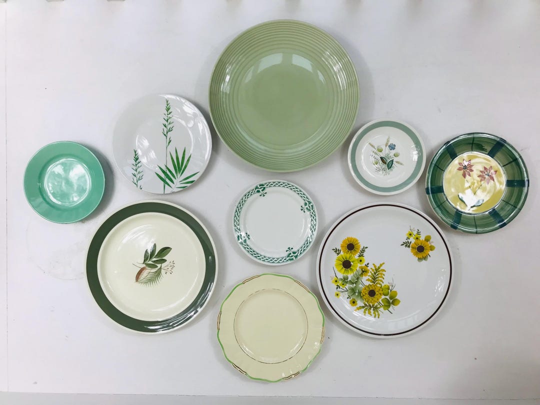 9 Green Plates for Gallery Wall, Set of 9 Plates for Wall Decor, Green ...
