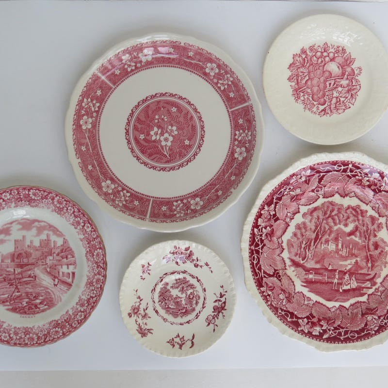 Red Transferware Plates - Etsy