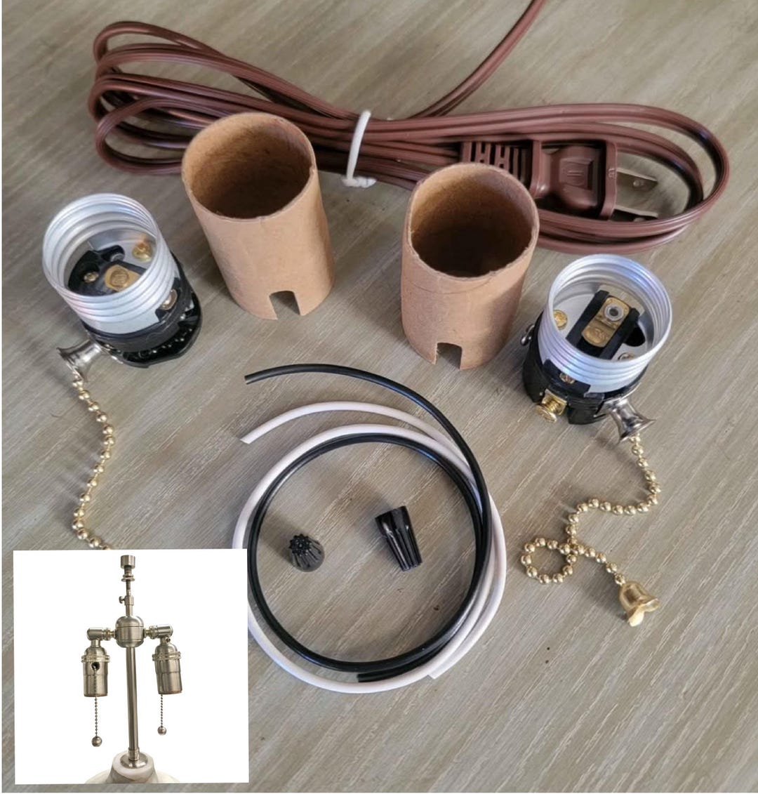 DIY Rewiring Kit for Double Cluster Pull Chain Vintage Table or Floor ...