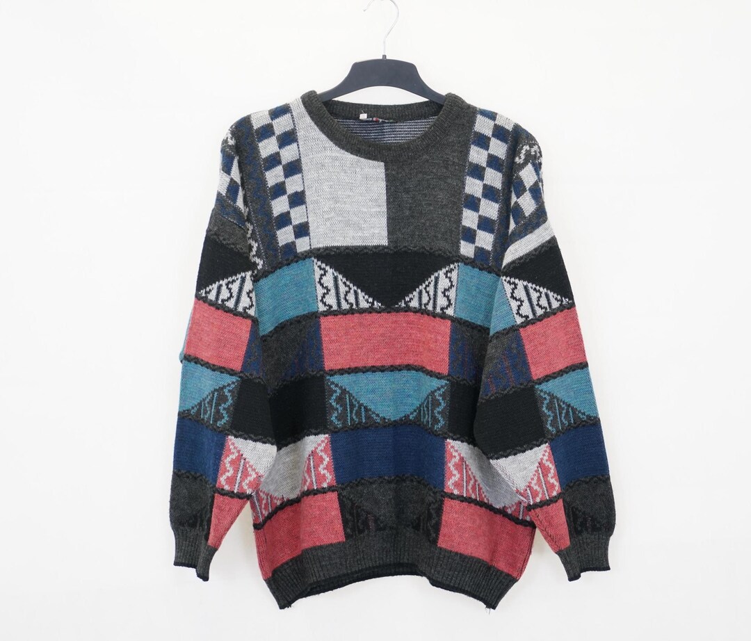 Vintage Enzo Lorenzo Colorful Crazy Pattern Knitted Sweater Pullover ...
