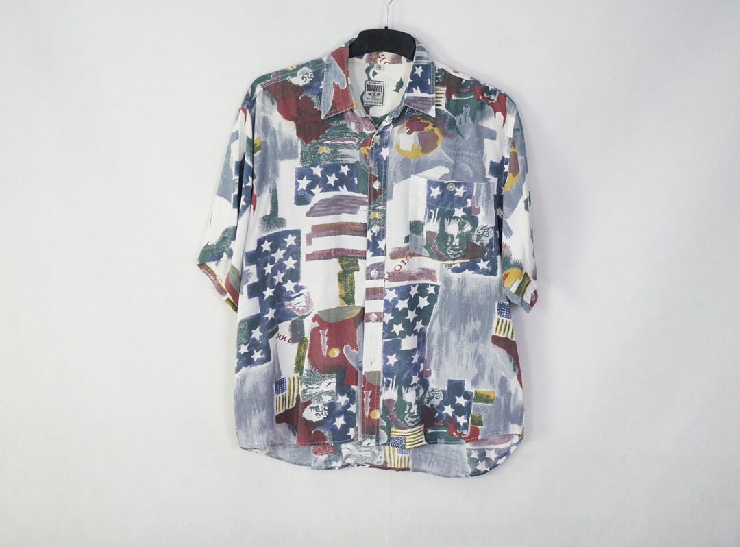 Vintage Broadway Colorful Crazy Pattern Shirt Size M Old School 80s 90s ...