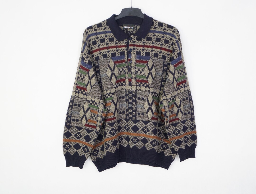 Vintage Enzo Lorenzo Colorful Crazy Pattern Sweater Size M 2XL 56 ...