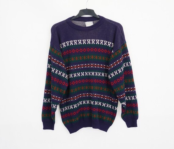 Vintage Henry Morrel Bunte Crazy Pattern Strickpullo… - Gem